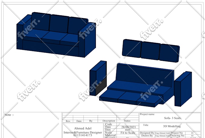 Design sofa with shop drawing using solidworks by Ahmedadel890 | Fiverr